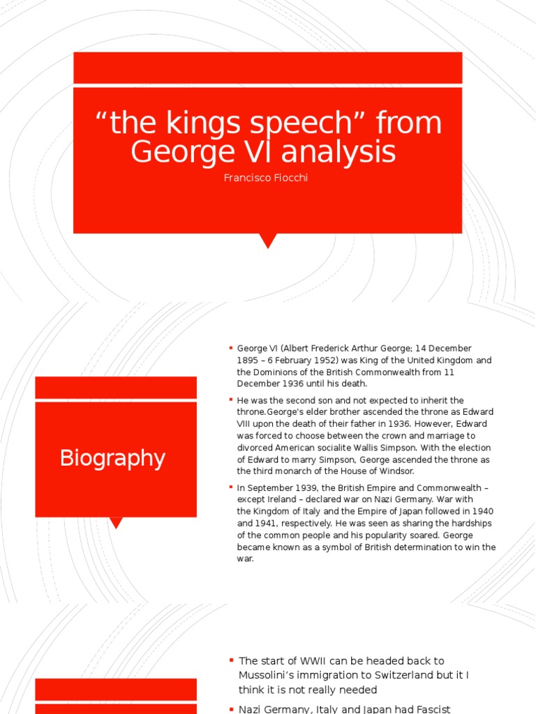 The Kings Speech Analysis | PDF | Monarchy Of The United Kingdom | Unrest