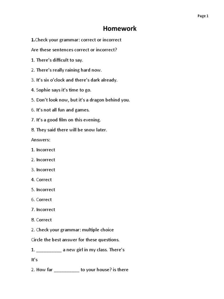 Homework: 1.check Your Grammar: Correct or Incorrect | PDF