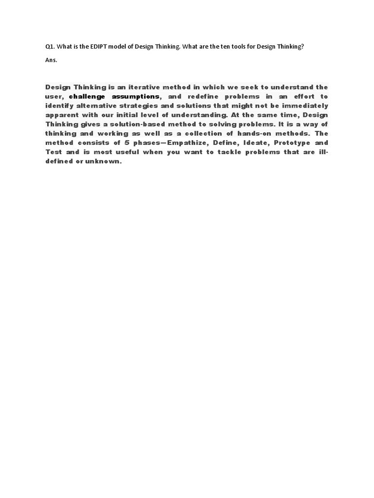 Q1. What Is The EDIPT Model of Design Thinking. What Are The Ten Tools ...