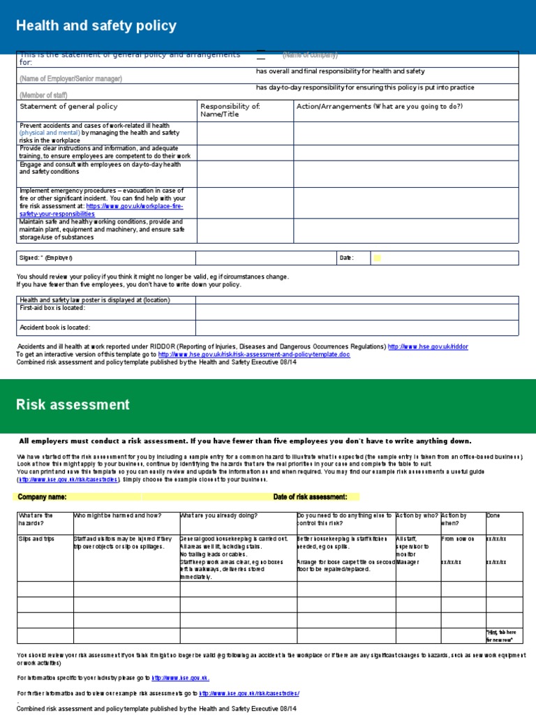 Risk Assessment and Policy Template | PDF | Occupational Safety And ...