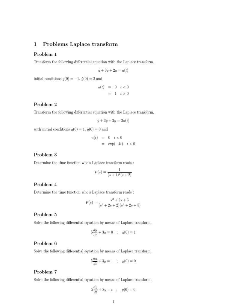 Laplace transform problems solutions | PDF | Mathematical Relations ...