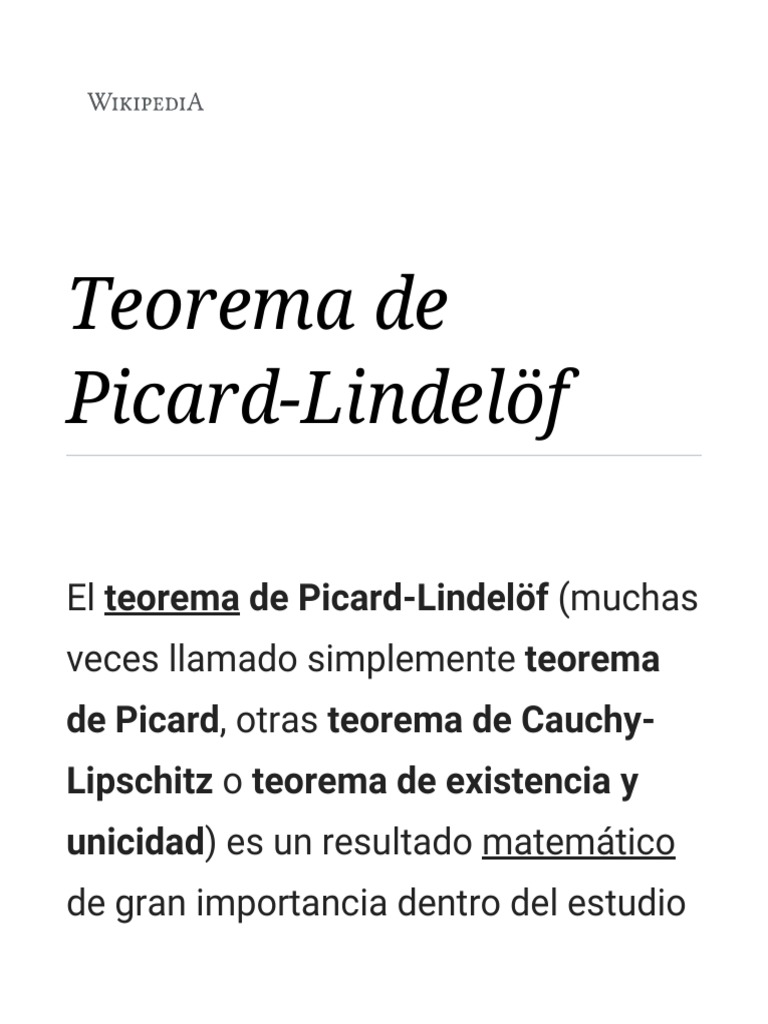 Teorema de Picard-Lindelöf - Wikipedia, La Enciclopedia Libre | PDF ...