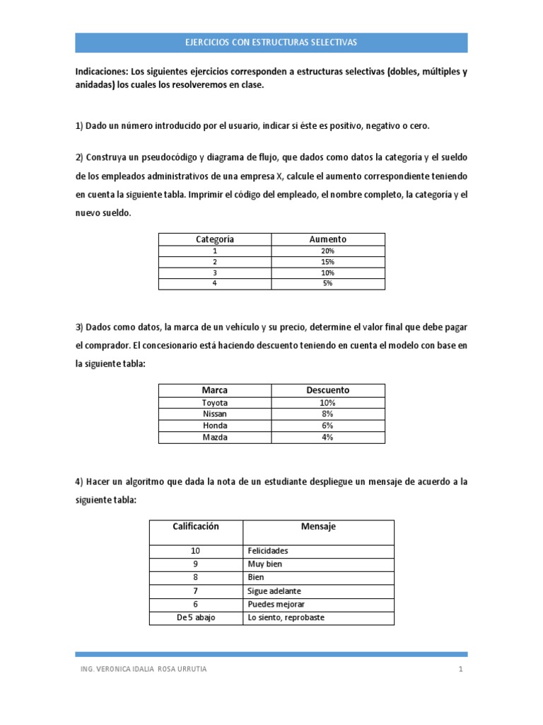 Ejercicios-Estructuras Selectivas (Multiples y Anidadas-Clase) | PDF ...
