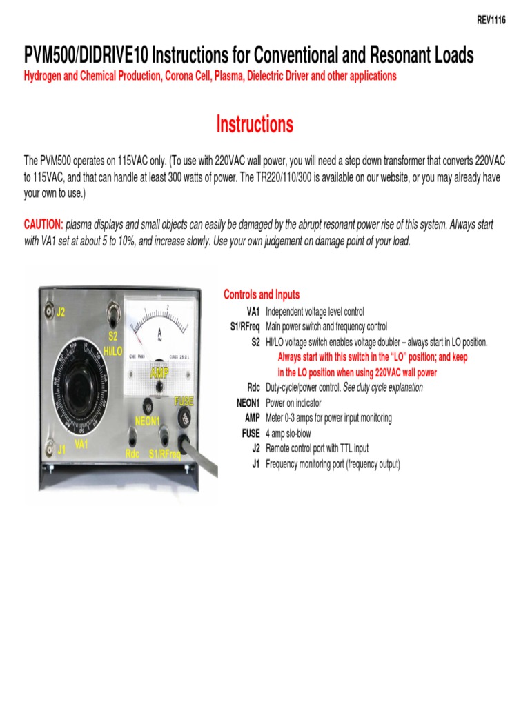 PVM500/DIDRIVE10 Instructions For Conventional and Resonant Loads | PDF ...