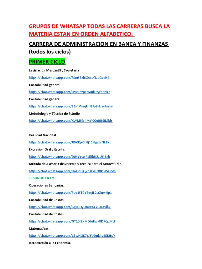 Grupos Wasap Todas Las Carreras | PDF | Contabilidad | Sicología
