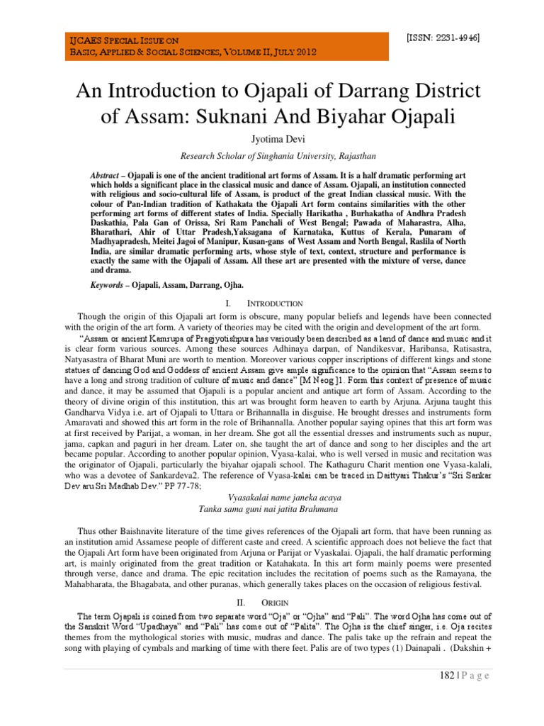 An Introduction To Ojapali of Darrang District of Assam: Suknani and ...