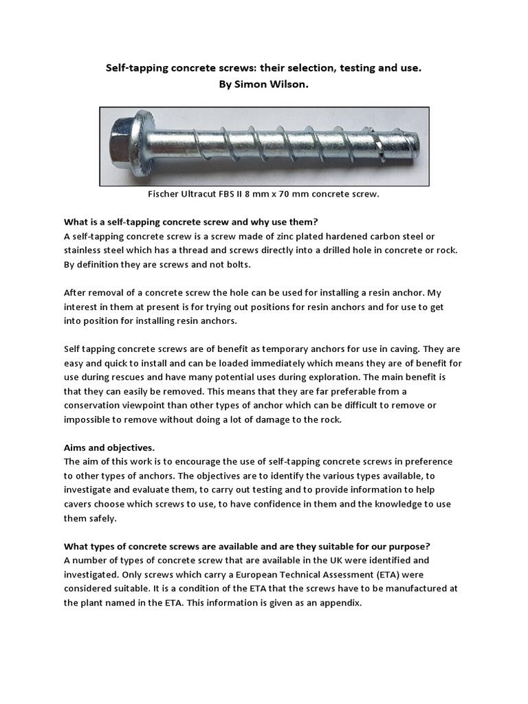 Self-Tapping Concrete Screws Overview | PDF | Screw | Anchor