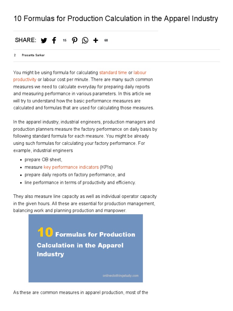 10 Formulas For Production Calculation in The Apparel Industry | PDF ...