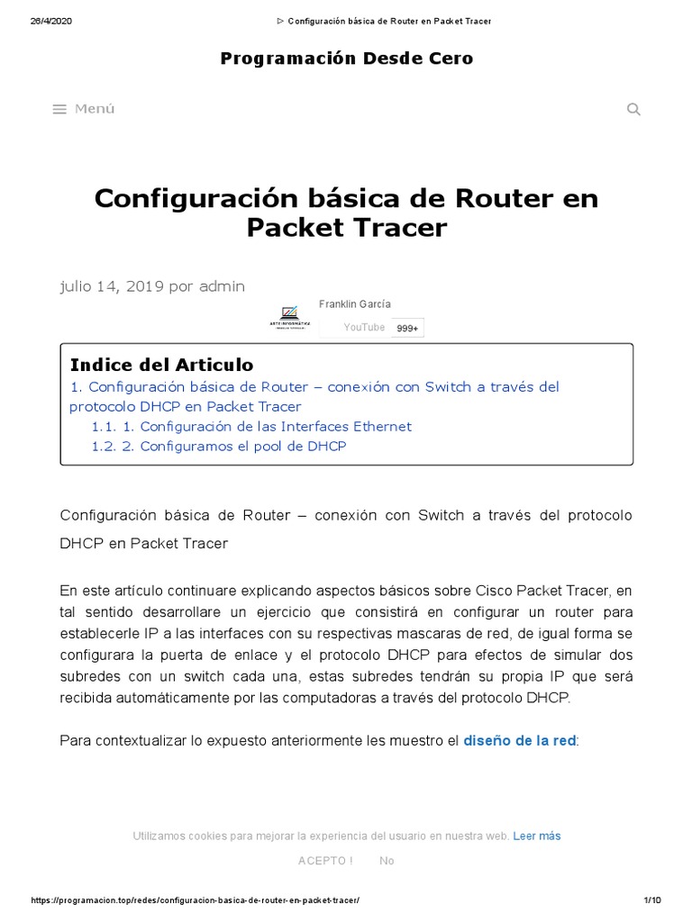 Configuración Básica de Router en Packet Tracer PDF | PDF | Dirección IP | Enrutador (Computación)