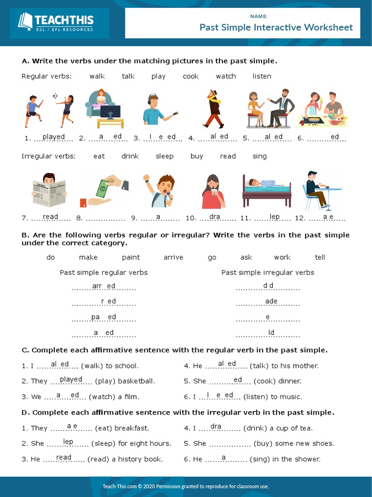 Past Simple Interactive Worksheet | PDF | English As A Second Or ...