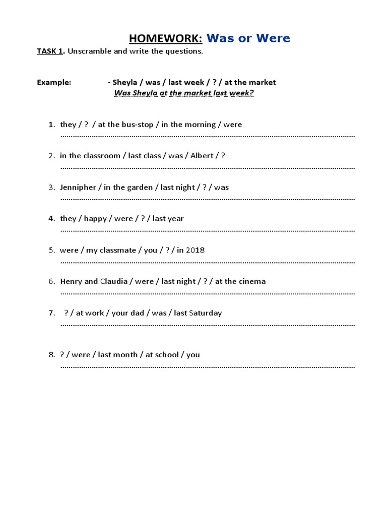 Homework:: Was or Were | PDF
