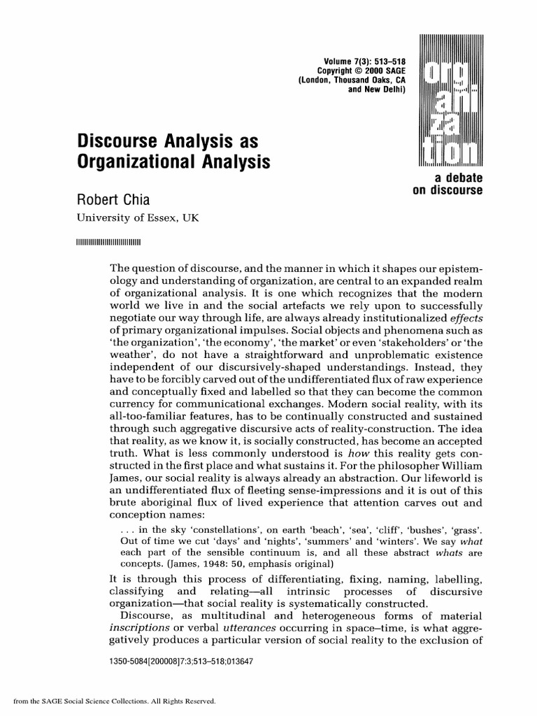 Discourse Analysis Organizational Analysis | PDF