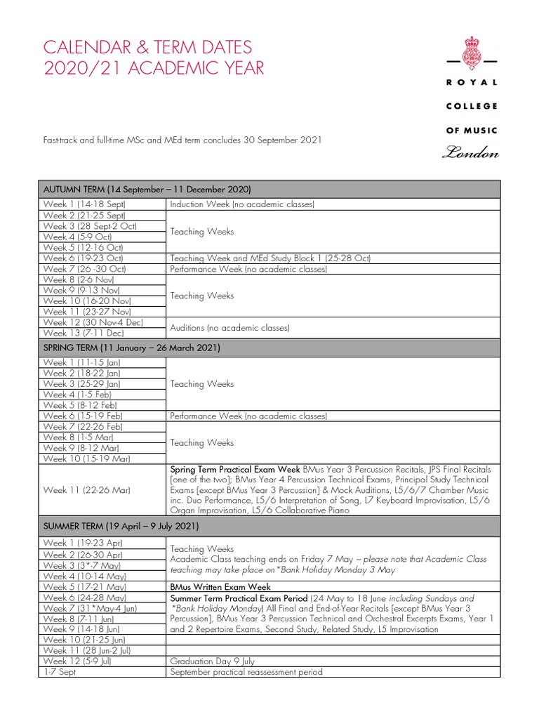 Academic Year Term Dates 2020/21 | PDF | Academia | Entertainment (General)