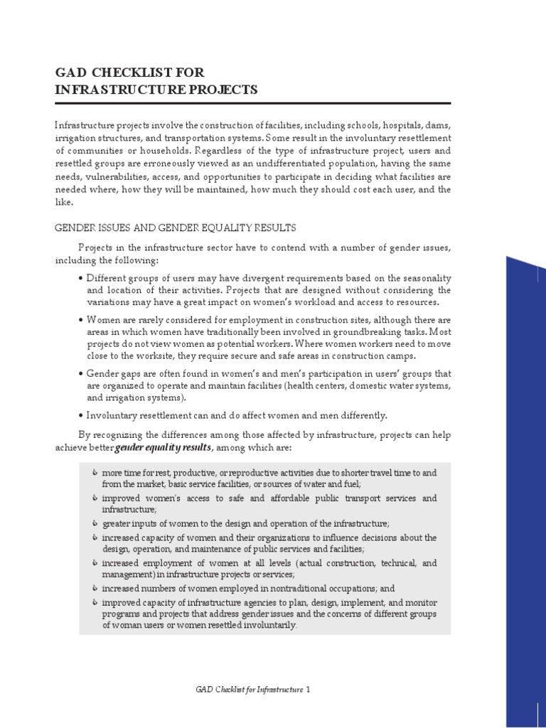 GAD Checklist For Infrastructure Projects | PDF