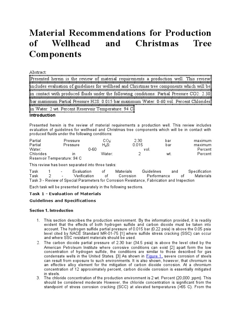 Material Recommendations For Production of Wellhead and Christmas Tree ...