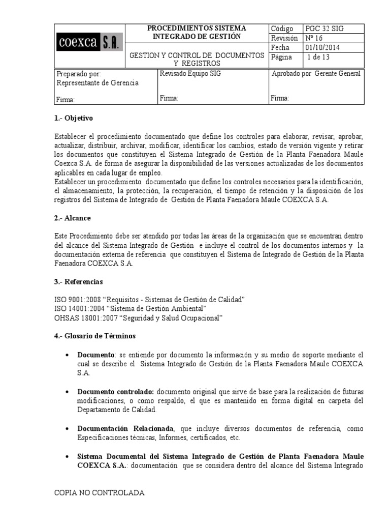 PGC 32 SIG Procedimiento Control y Gestion de Documentos y Registros ...
