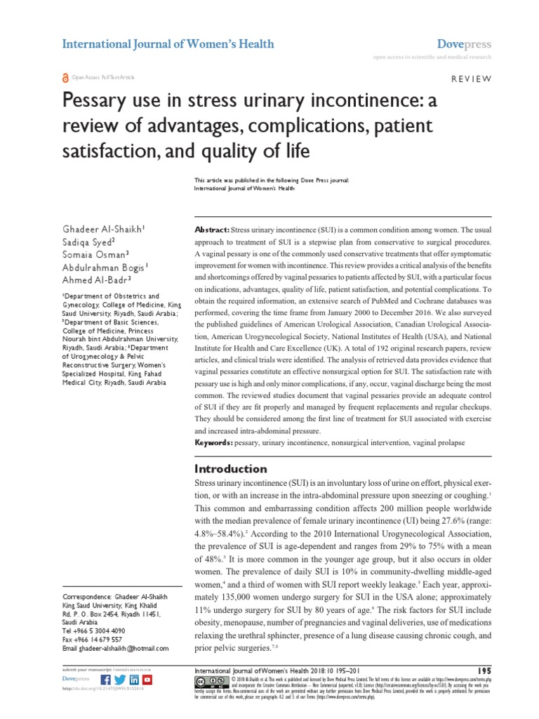 Pesarios en IOE | PDF | Urinary Incontinence | Medicine