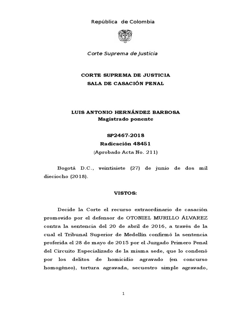 SP2467-2018 (48451) Secuestro Simple Agravado | PDF | Homicidio ...