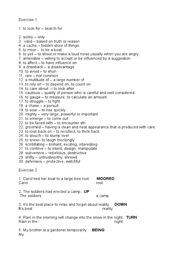 Vocabulary and Sentence Transformation Exercises | PDF