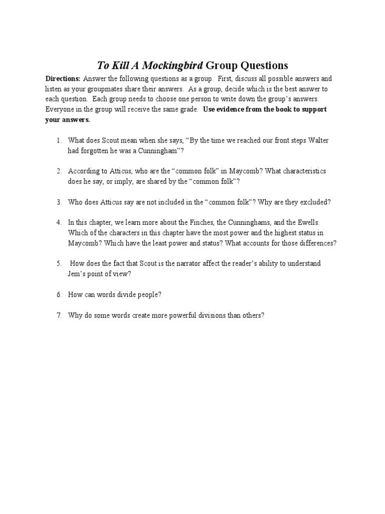 To Kill A Mockingbird Group Discussion Guide | PDF | To Kill A ...