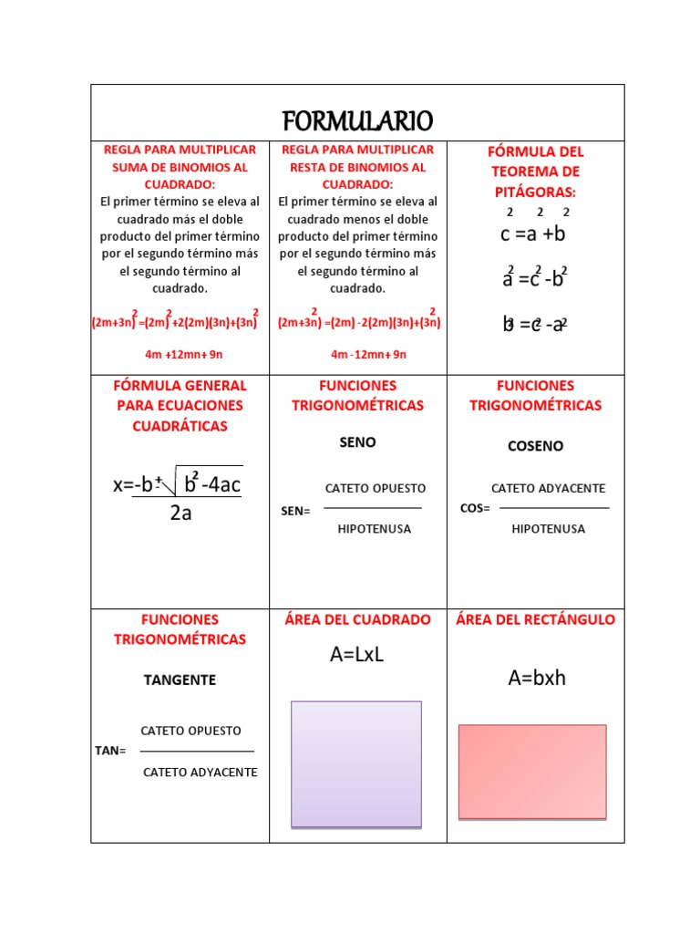 Formulario Matemáticas | PDF | Funciones trigonométricas | Triángulo