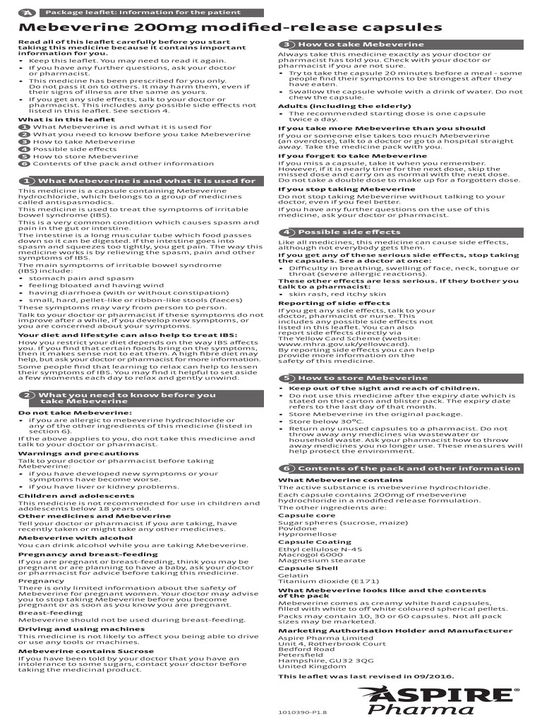A Comprehensive Package Leaflet for Mebeverine 200mg Modified-Release ...