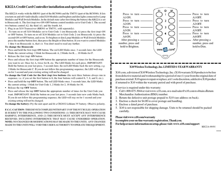 X10 KR22 RF Remote | PDF | Wireless | Manufactured Goods