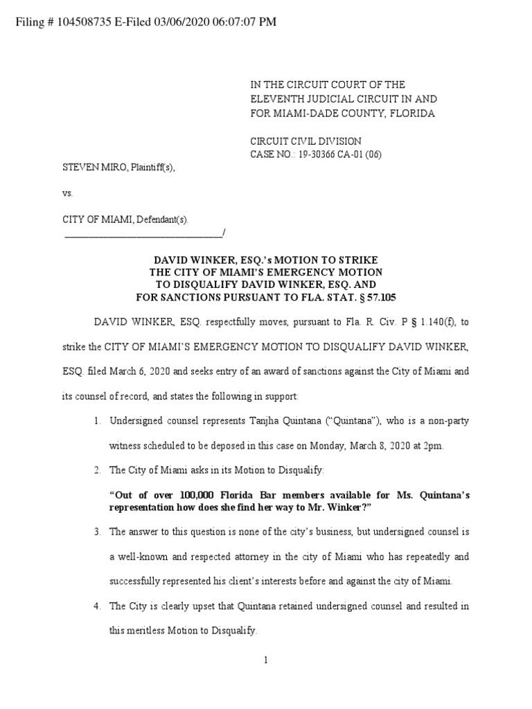 Winker's Motion To Strike | PDF | Lawyer | Attorney's Fee