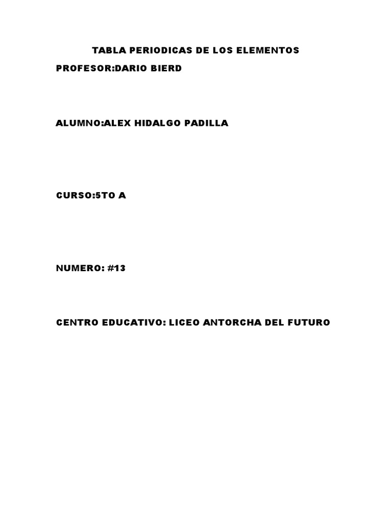 Proyecto Tabla Periodica | PDF | Litio | Carbón