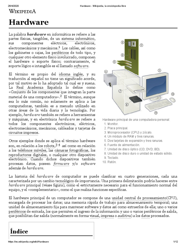 Hardware - Wikipedia, La Enciclopedia Libre PDF | PDF | Hardware de la ...
