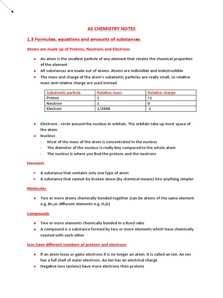 Chemistry Notes: Atoms, Molecules, and Equations | PDF | Ion | Ionic ...