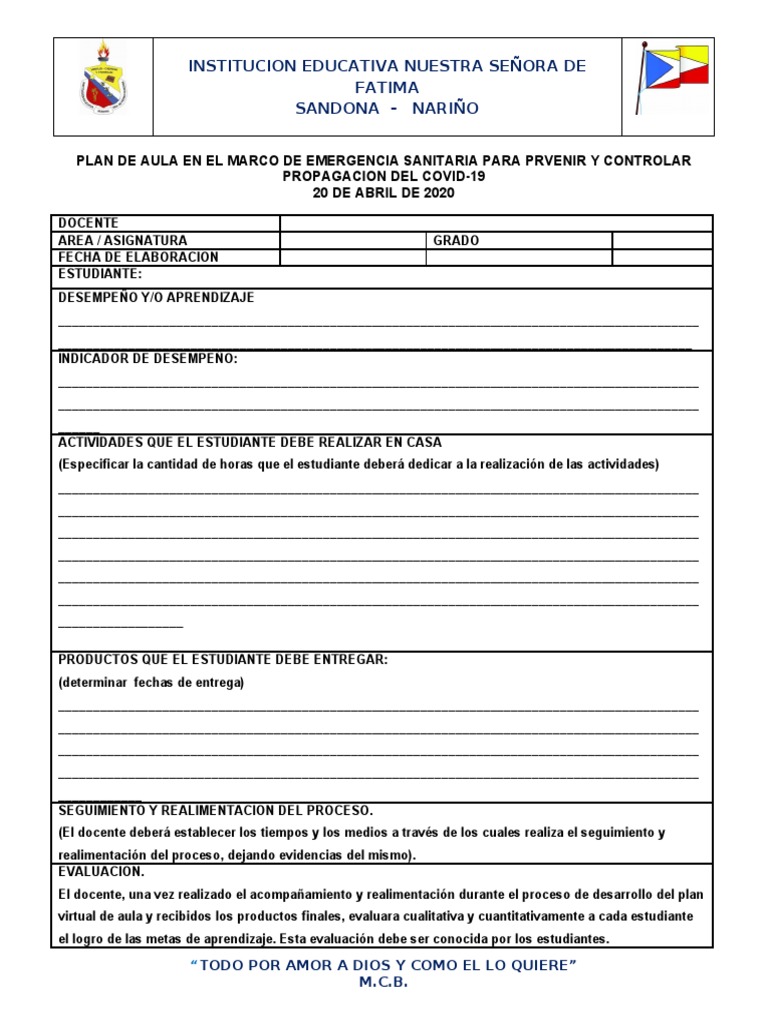 Formato Plan de Aula 2020 | Descargar gratis PDF | Salón de clases ...