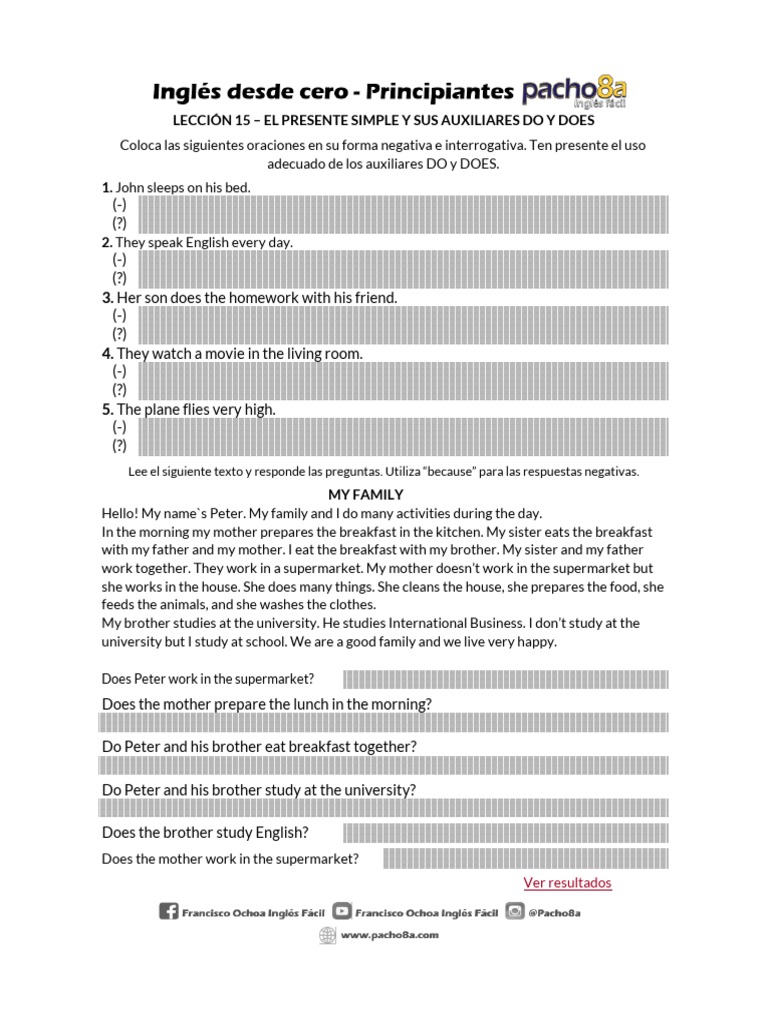 Lección 15 Presente Simple, Auxiliares Do Does. | PDF | Home | Home ...