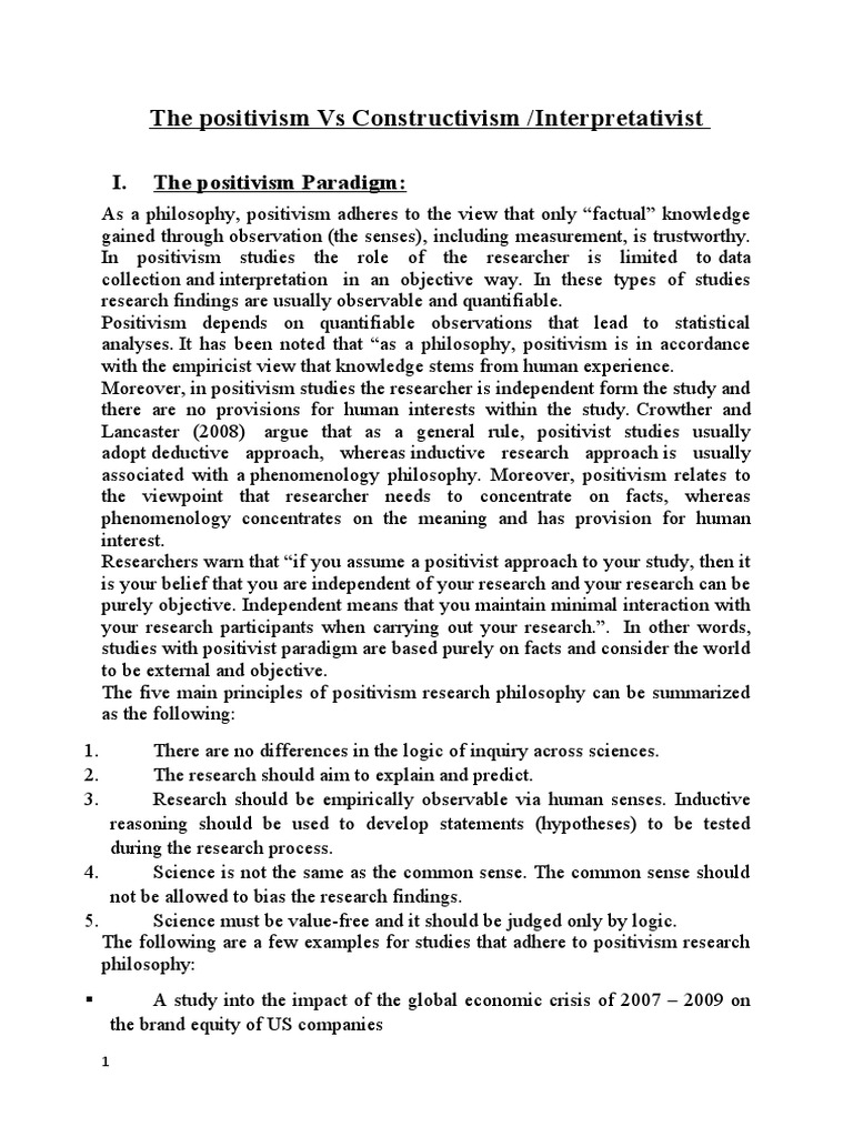 The Positivism Paradigm | PDF | Positivism | Science