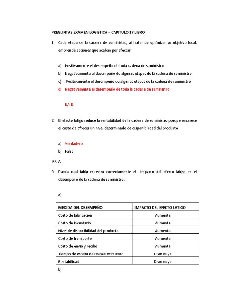 Preguntas Examen Logistica | PDF | Logística | Inventario