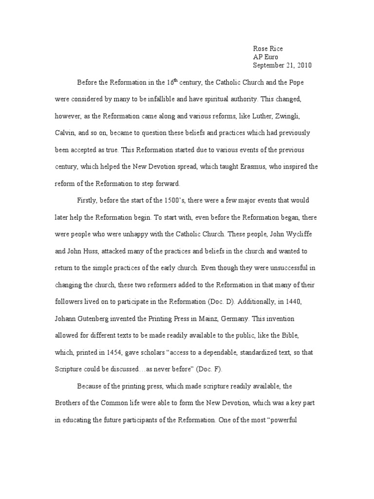 Reformation DBQ | PDF | Martin Luther | Christian Denominational Families