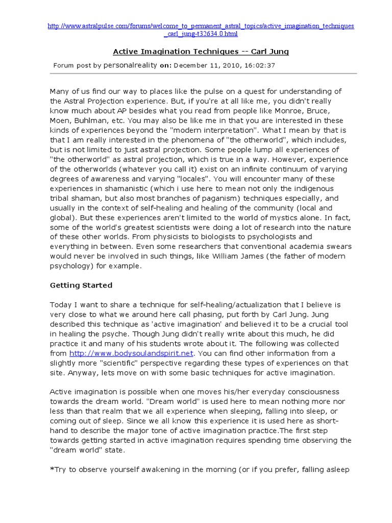 Active Imagination Techniques Of Jung Pdf Dream Imagination
