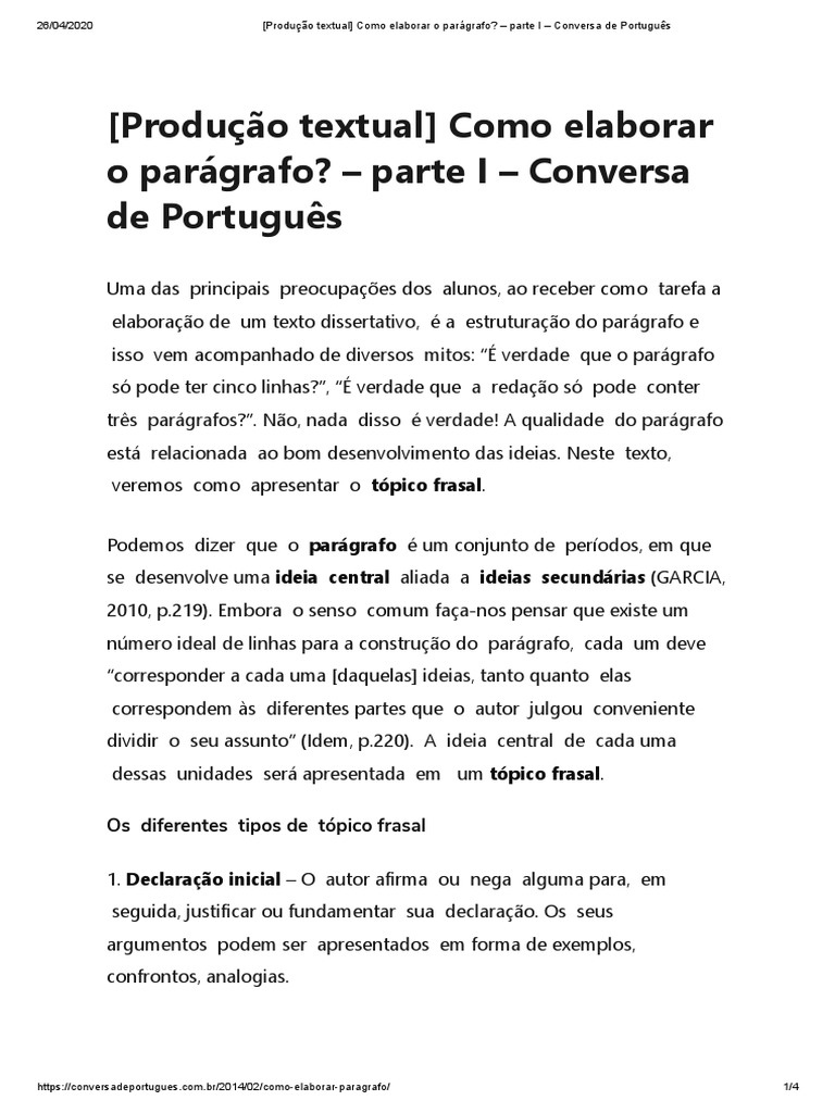 (Produção Textual) Como Elaborar o Parágrafo - Parte I - Conversa de ...