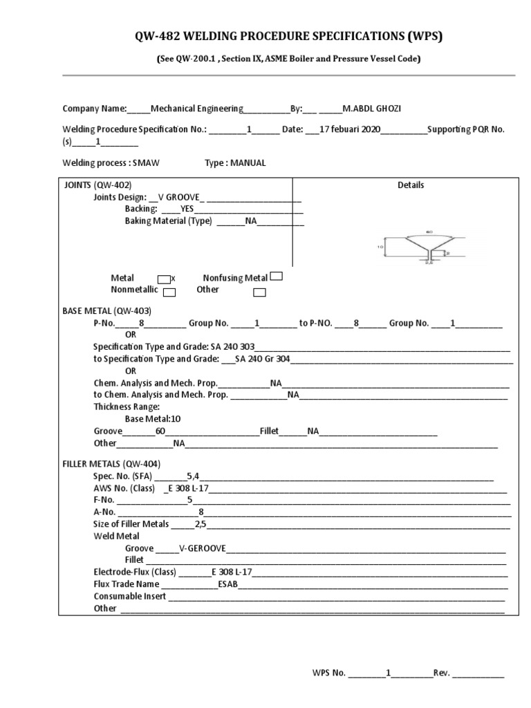 Qw-482 Welding Procedure Specifications (WPS) : (See QW-200.1, Section ...