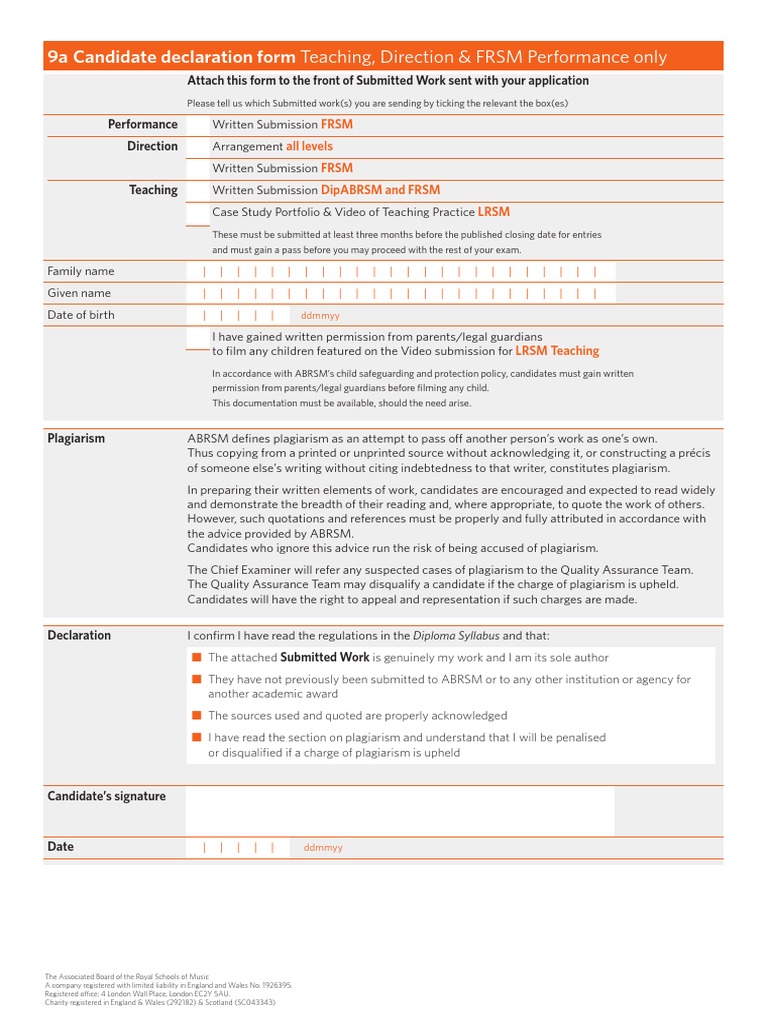 9a Candidate Declaration Form Teaching, Direction & FRSM Performance ...