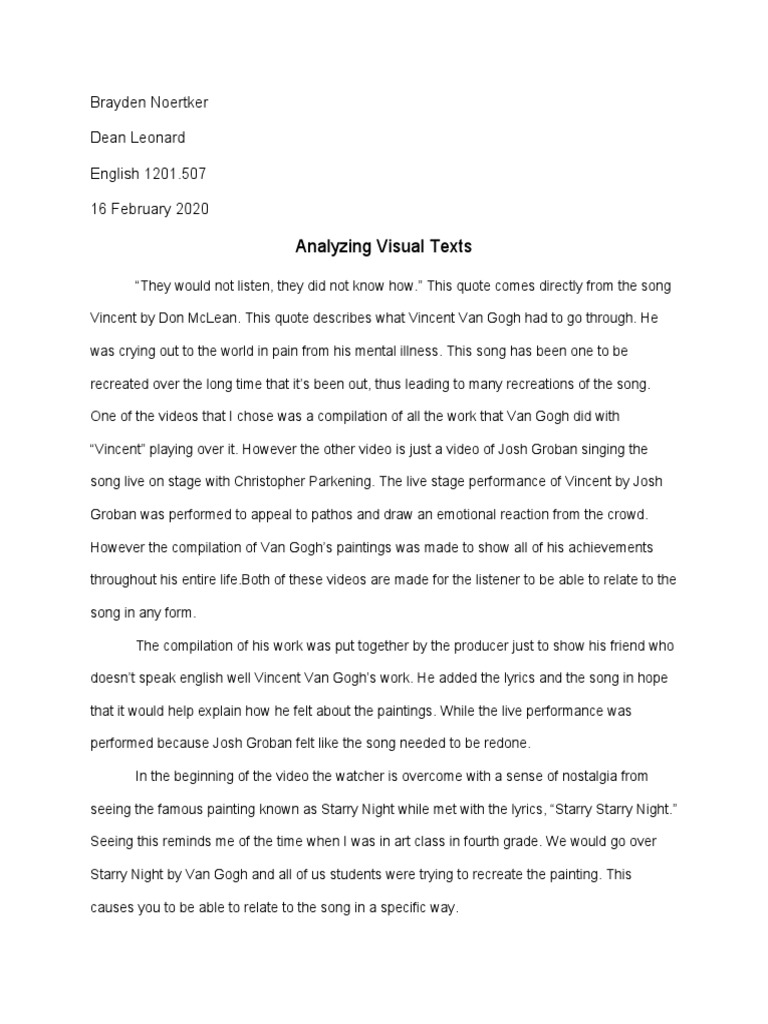 Analyzing Visual Texts - Brayden Noertker 1 | PDF
