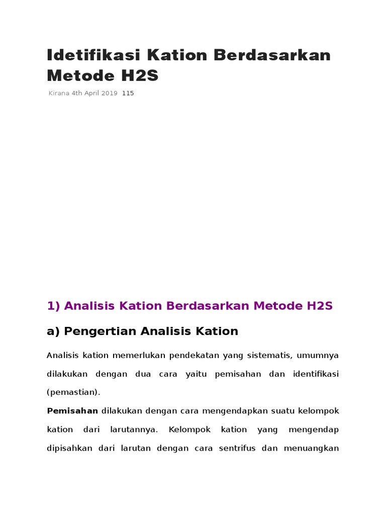 Idetifikasi Kation Berdasarkan Metode H2S | PDF