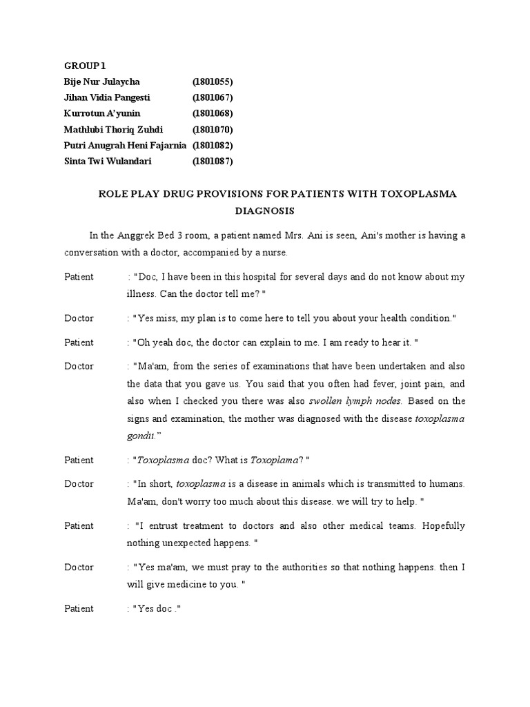 Dialog Role Play Bahasa Inggris Kelompok 01 - Pemberian Obat Pada ...