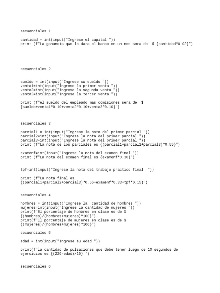 Ejercicios Secuenciales Python | PDF | Business