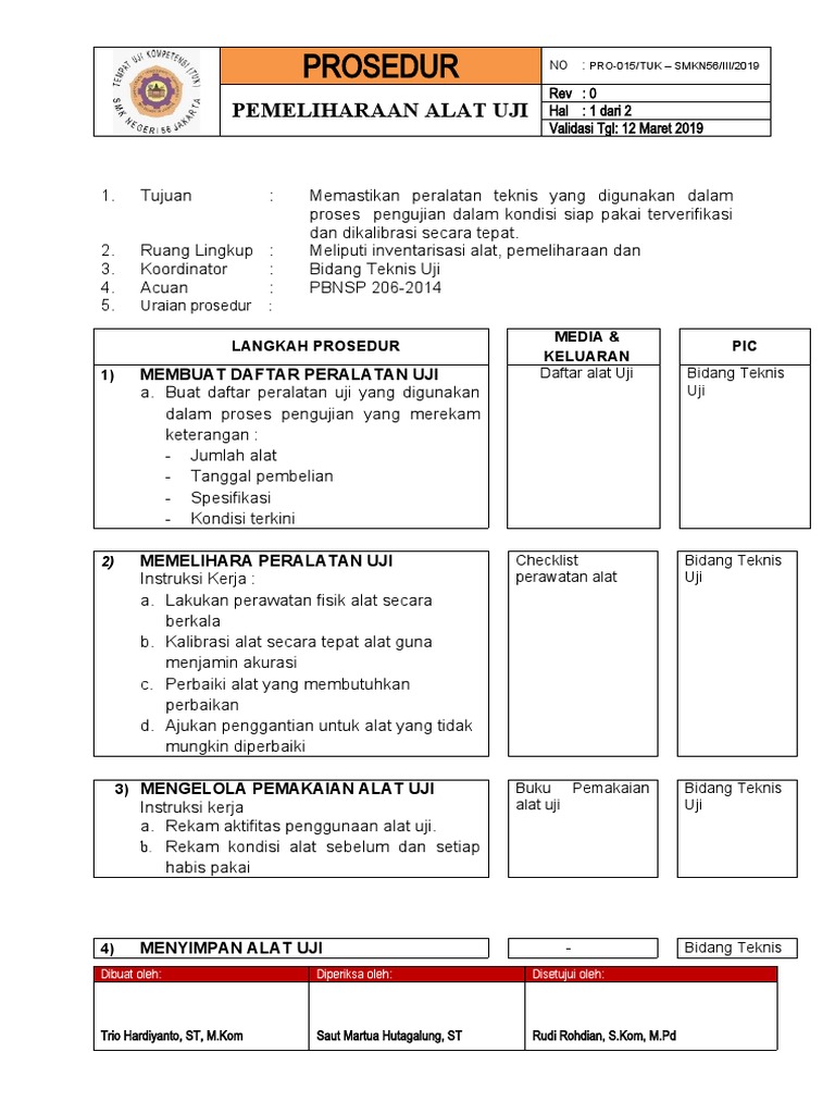 1.PROSEDUR (Pemeliharaan Alat Uji) | PDF