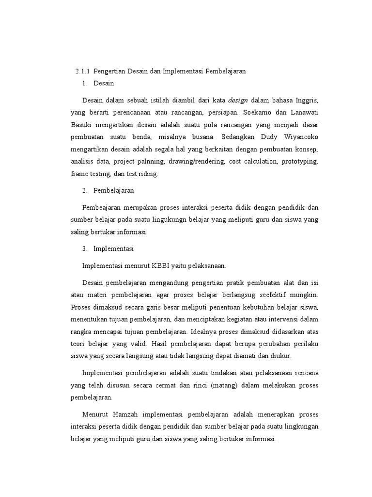 Pengertian Desain Dan Implementasi Pembelajaran | PDF