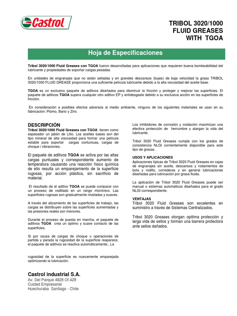 TRIBOL 3020-1000-00 - Esp. | PDF | Lubricante | Engranaje