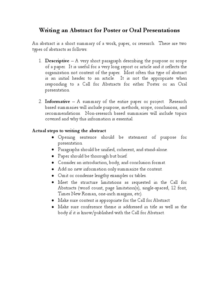 Writing An Abstract For Poster or Oral Presentations PDF | PDF