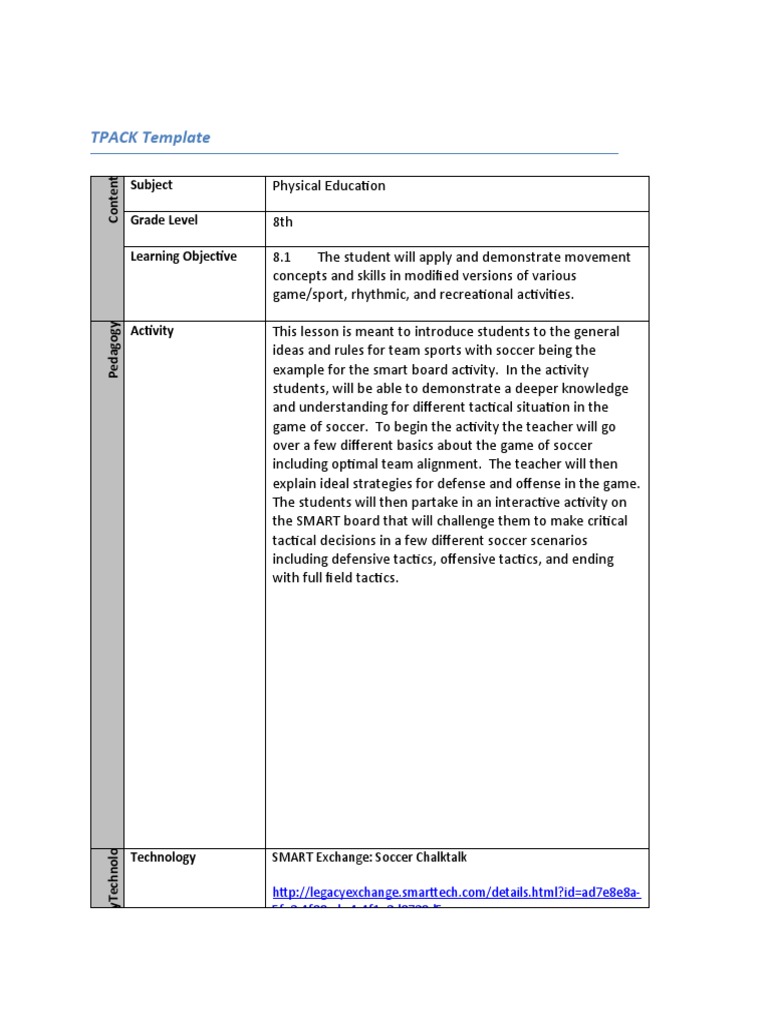8th Grade Soccer TPACK Lesson Plan | PDF