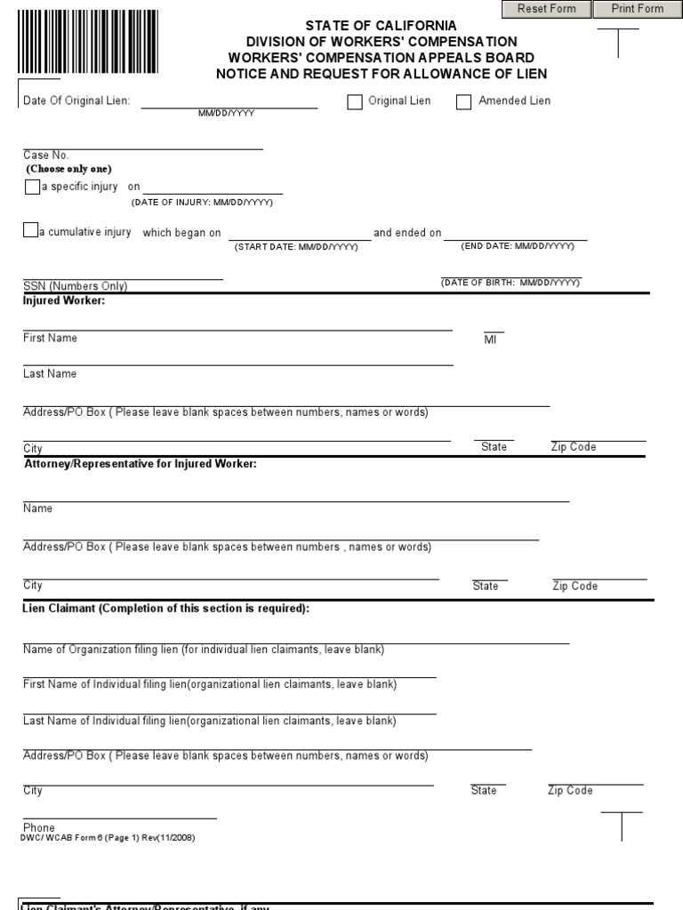 DWCForm6 Lien | PDF | Workers' Compensation | Employment